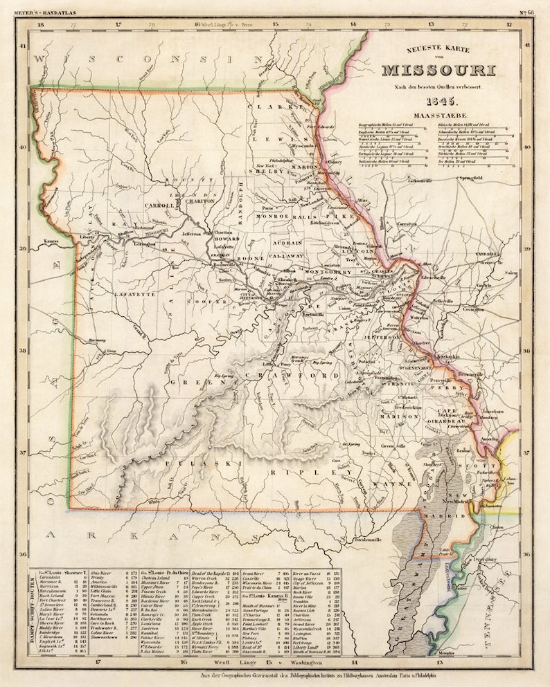 Missouri Map Historical Map of Missouri Printed on Coated - Etsy