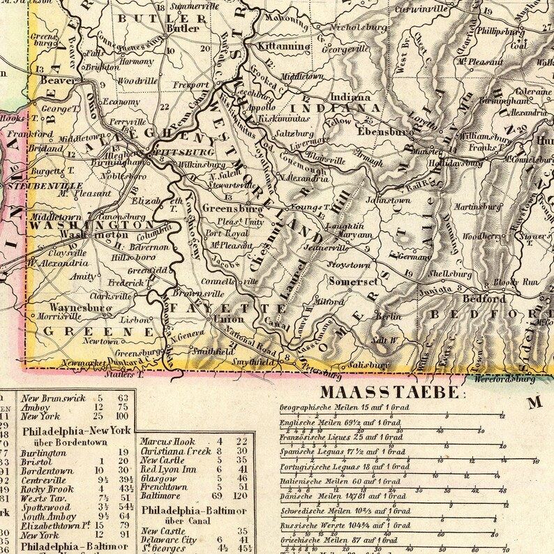 Pennsylvania Map, the Keystone State Wall Map Decor, Restored Map ...