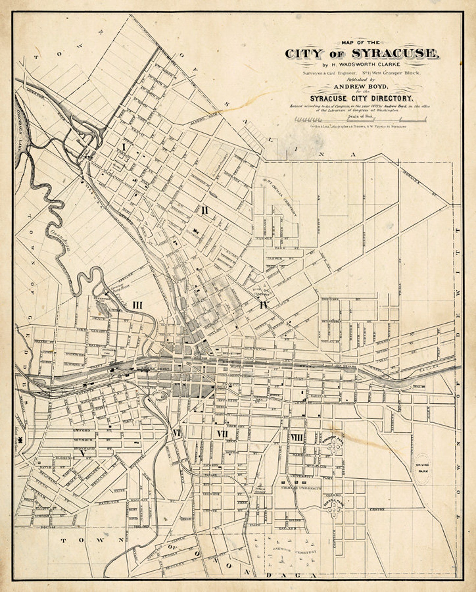 Old Map of Syracuse - Historical Syracuse Map, Fine Art Print on Paper ...