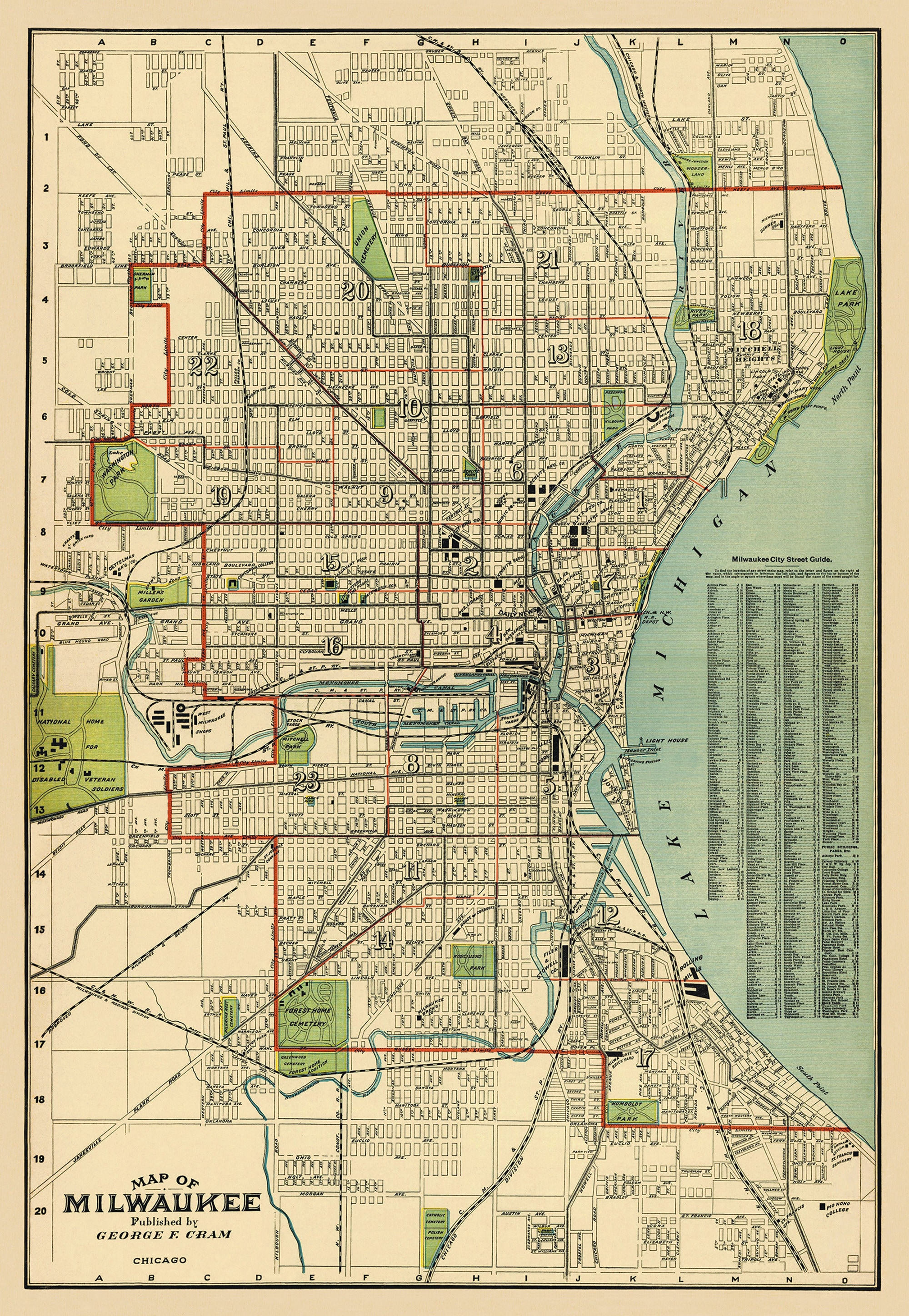 Milwaukee Map, Decorative Wall Map Art, Historical Map, House Decor - Etsy
