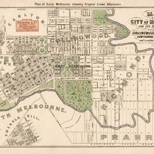 Old Plan of Early Melbourne - Map of the City of Melbourne and Its ...