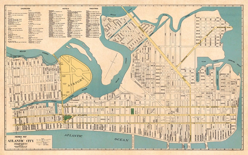 Atlantic City Map, Vintage City Map Restored, Wall Map Poster - Etsy