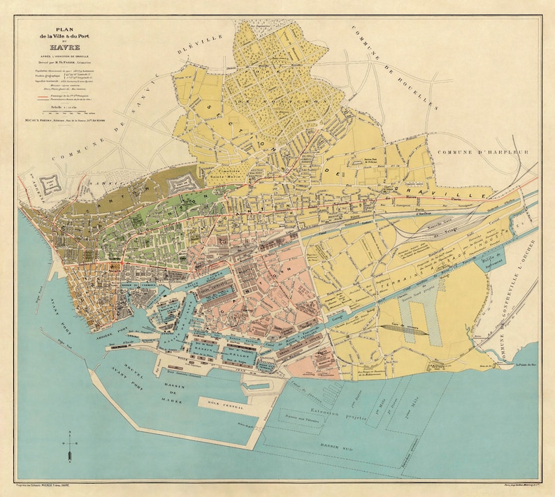 Le Hâvre Map Decorative Old Map of Le Havre Detailed Wall - Etsy