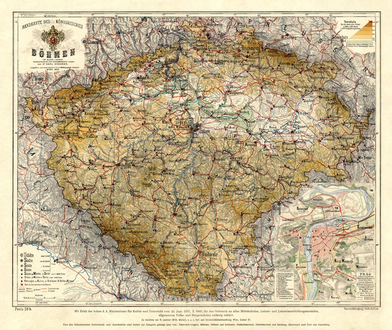 Bohemia Map czech Republic Vintage Map Print on Paper or - Etsy