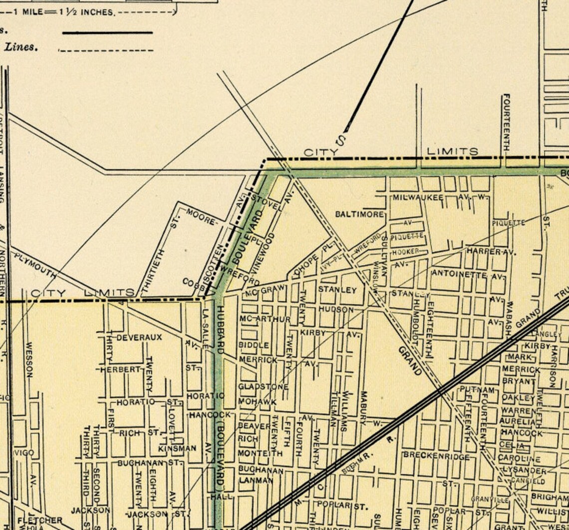 Map of Detroit Old City Map Print Vintage Map of Detroit - Etsy