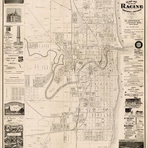 Old City Plan of Racine - Old Map of Racine - Restored Map Fine Print ...