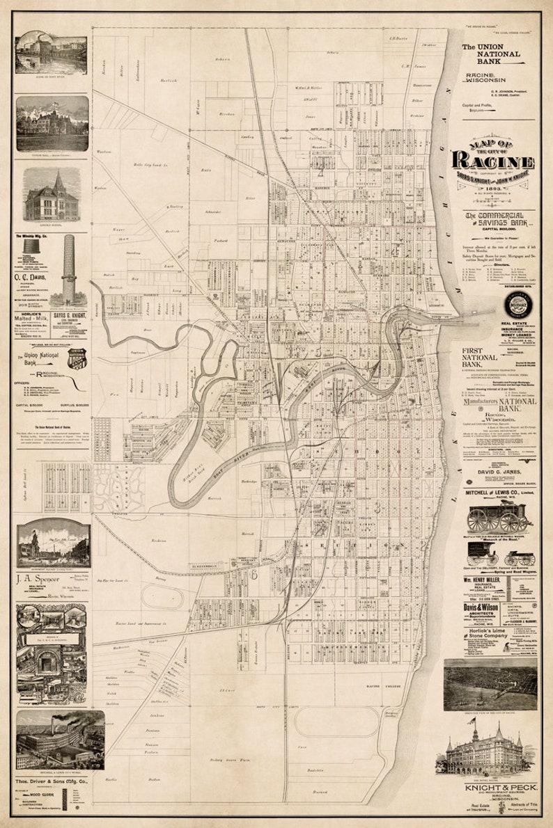 Old City Plan of Racine - Old Map of Racine - Restored Map Fine Print ...