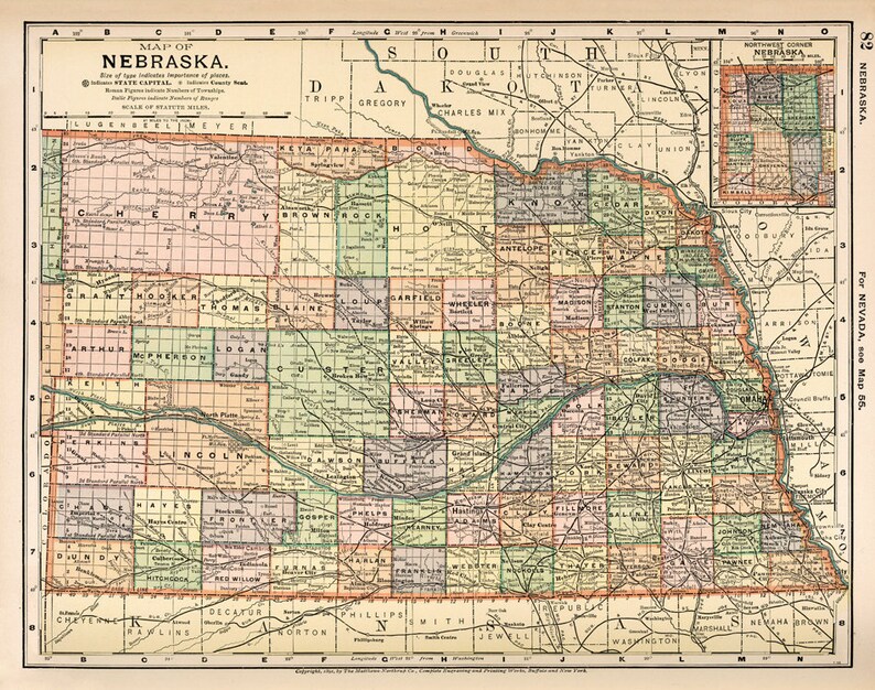 Nebraska map Vintage map of Nebraska fine print Archival | Etsy