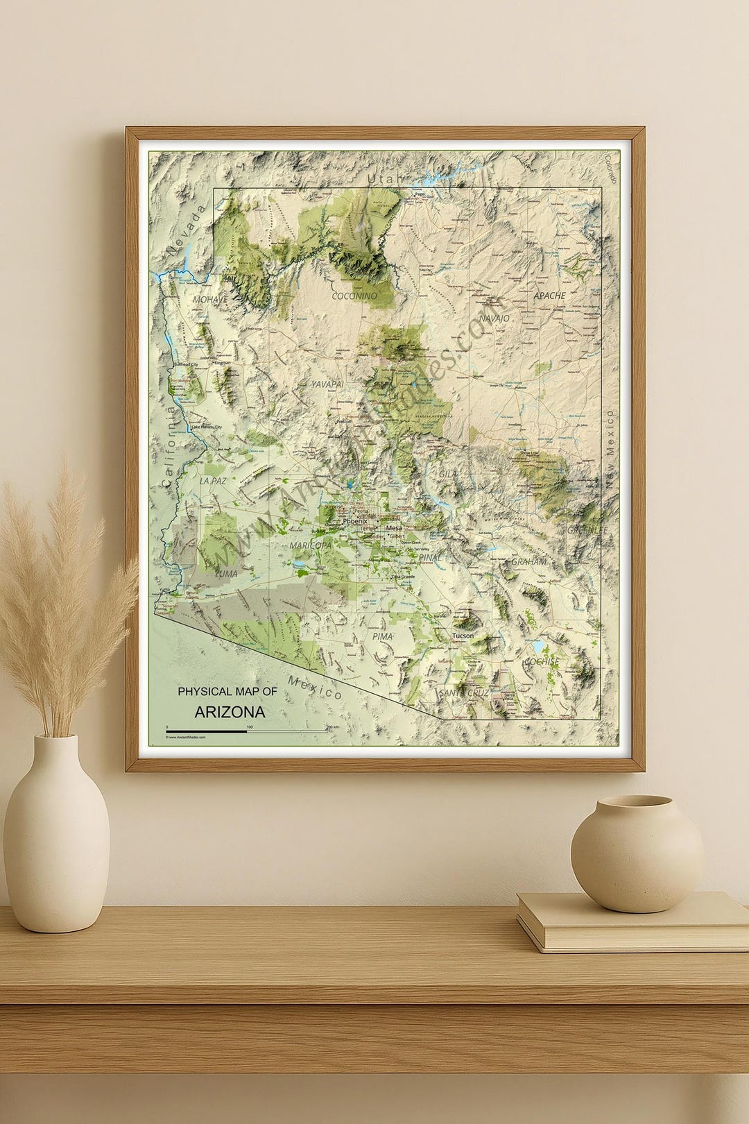 Arizona Relief Map | Highly Detailed Topographic Art | Geography Poster ...