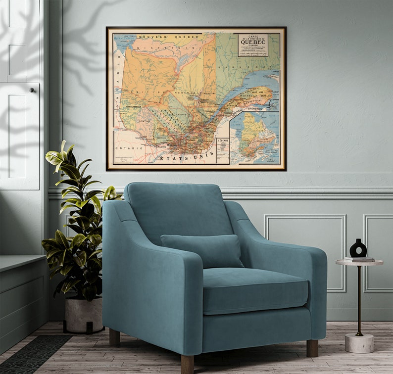 Quebec Map | Antique French-labeled Provincial Print | Vintage Canadian ...