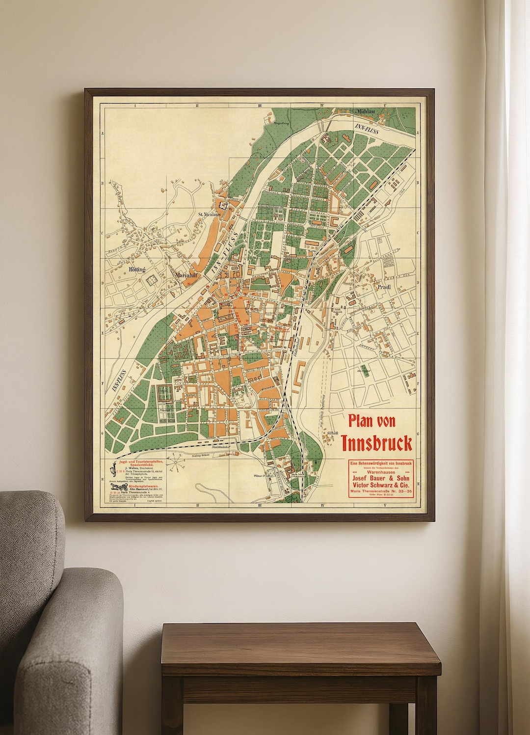Innsbruck Vintage Map | Old City Plan Restored | Fine Print - Etsy