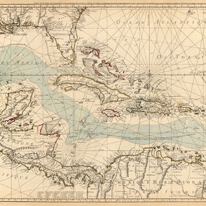 Gulf of Mexico Old Map, Detailed Antique Map, Antilles, West Indies ...