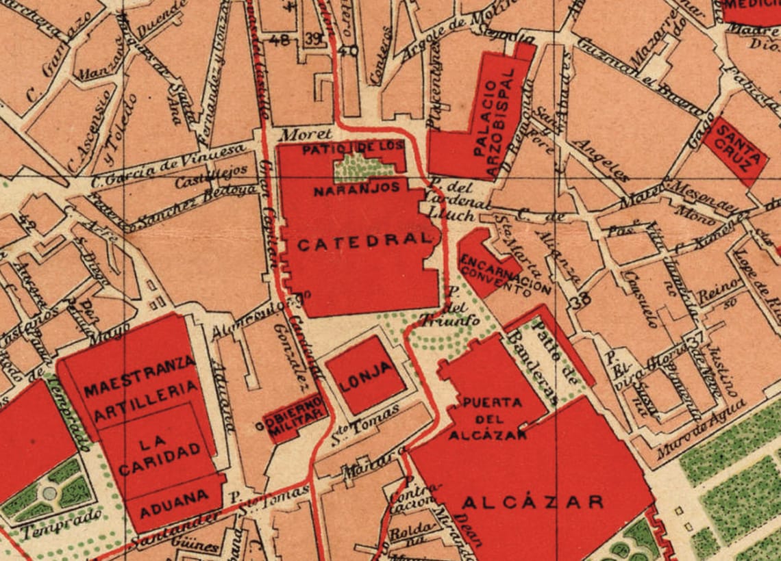 Map of Sevilla Old City Plan Restored Sevilla Map - Etsy