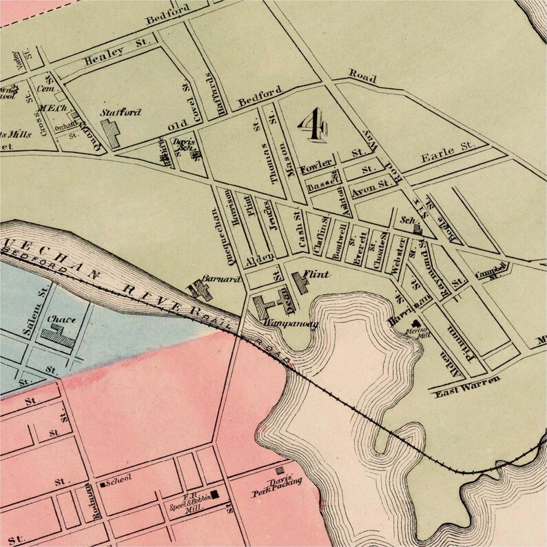Fall River Map, Old City Map Reproduction, Historical City Plan, Home ...