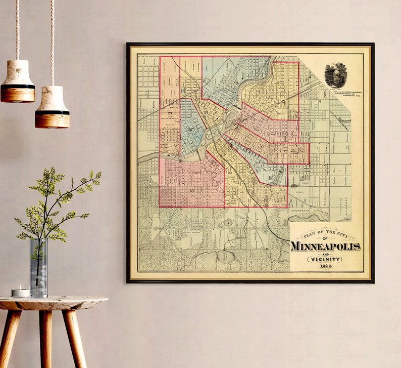 Minneapolis Map - Old Map of Minneapolis and Surroundings - Wall Map ...