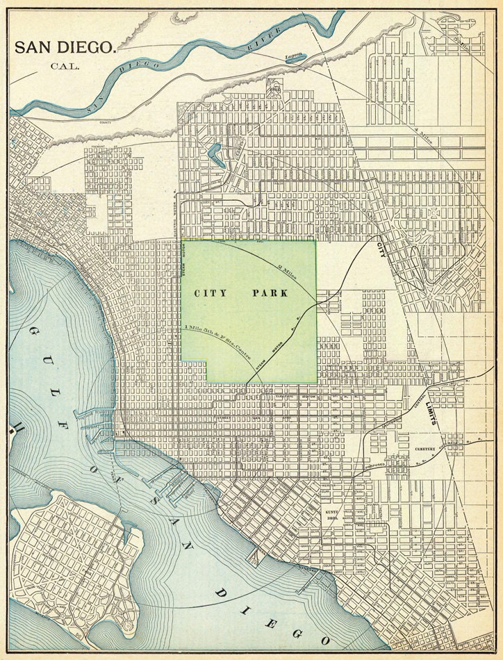 Old map of San Diego Fine reproduction city map print | Etsy