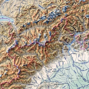 Vintage Alps Mountain Map | 1965 Physical Relief Print | Geography Wall ...