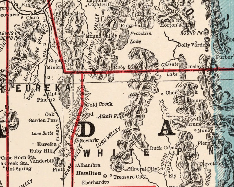 Old Map of Nevada - Historical Map Restored , Fine Print - Wall Map ...