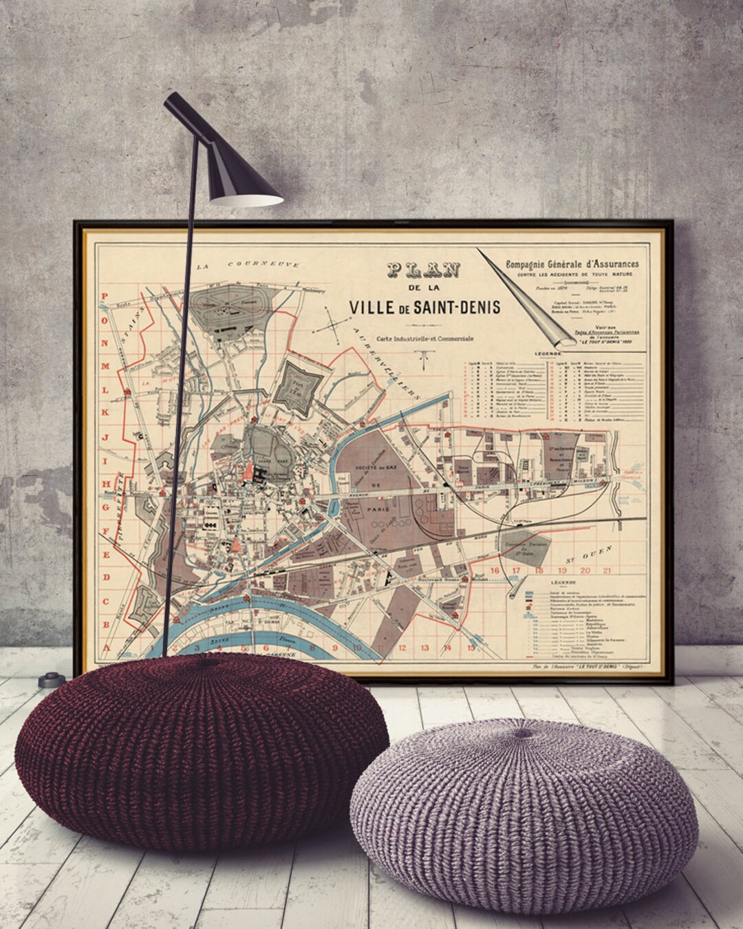 Saint Denis Map (france) - Vintage Map of Saint Denis - Plan De La ...