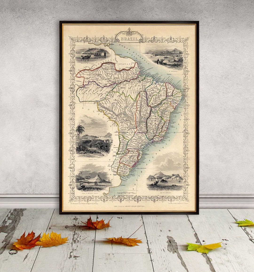 Vintage Map of Brazil - Old Map Reproduction - Brazil Map Print on ...