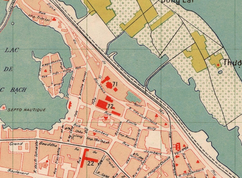 Hanoi vietnam Vintage Map From 1936 Red River hong River - Etsy