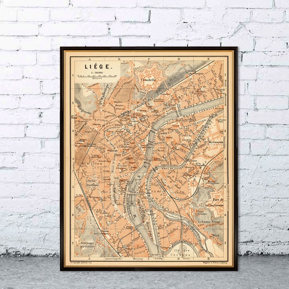 Mapa de Lieja Impresión de mapa antiguo Reproducción de | Etsy