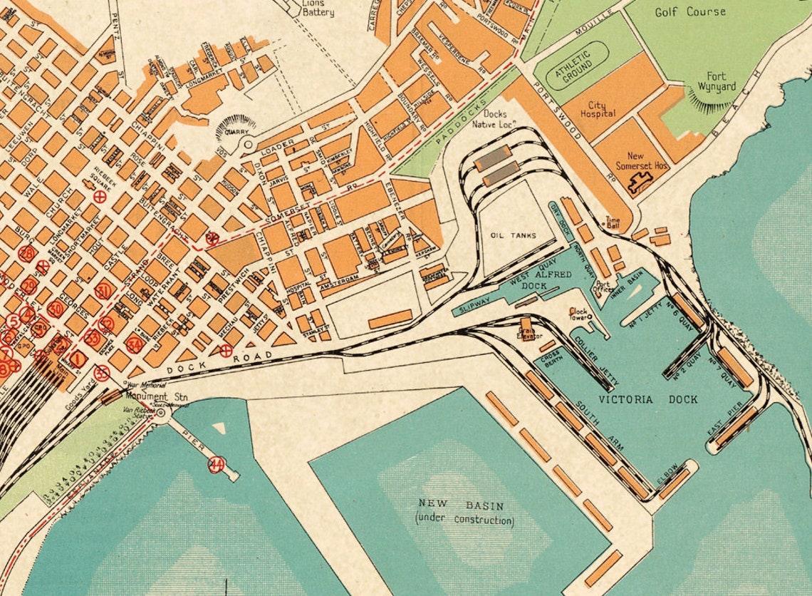 Vintage Style Map of Cape Town, Old City Plan Restored, Large Wall Map ...