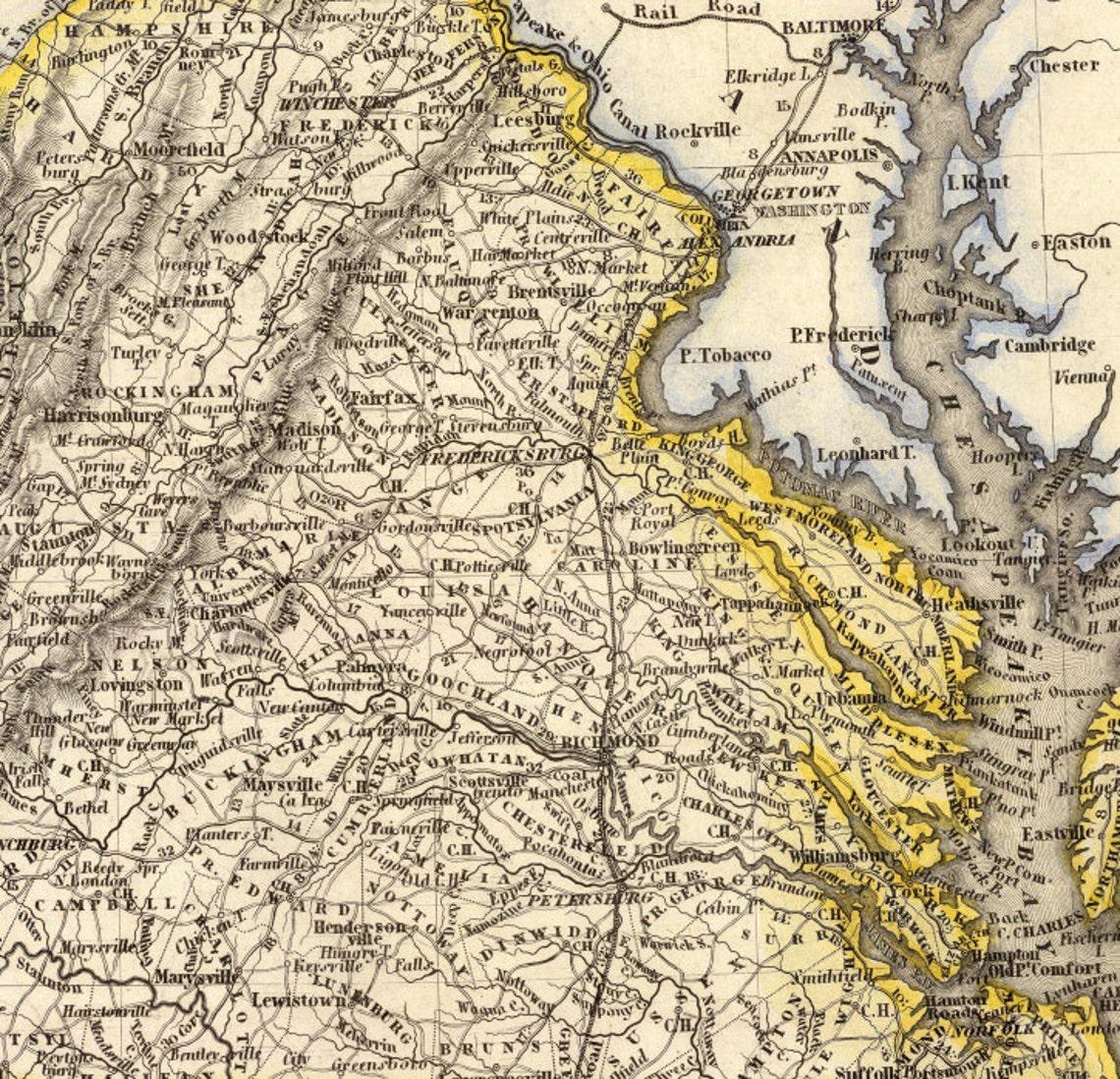 Virginia Map - Old Map Restored - Map of Virginia Archival Reproduction ...