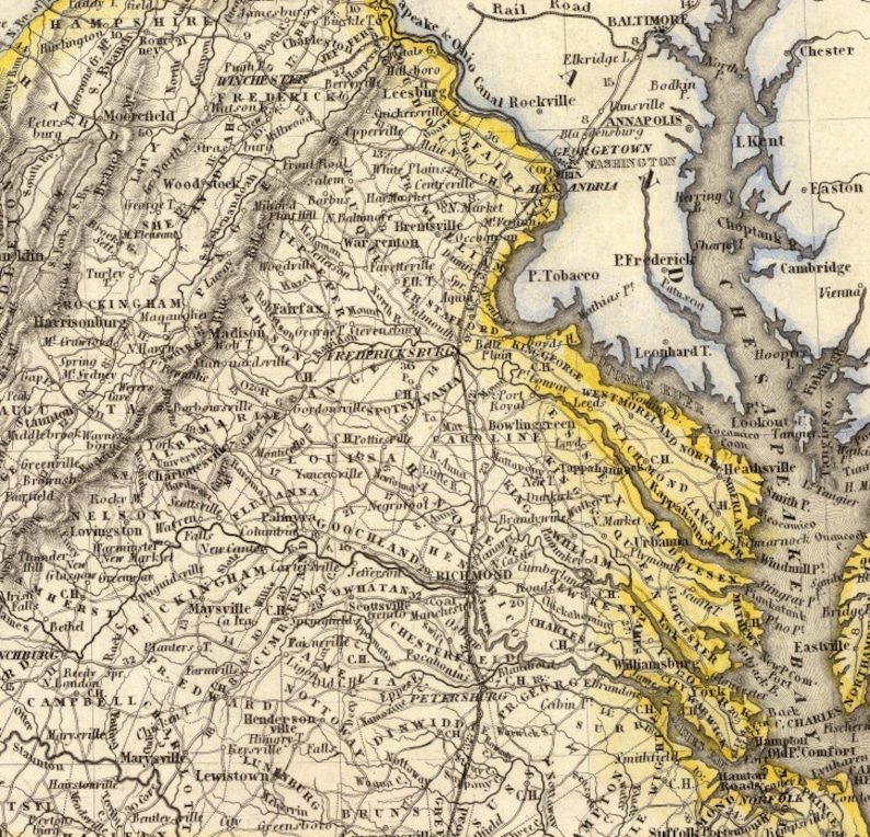 Virginia Map - Old Map Restored - Map of Virginia Archival Reproduction ...