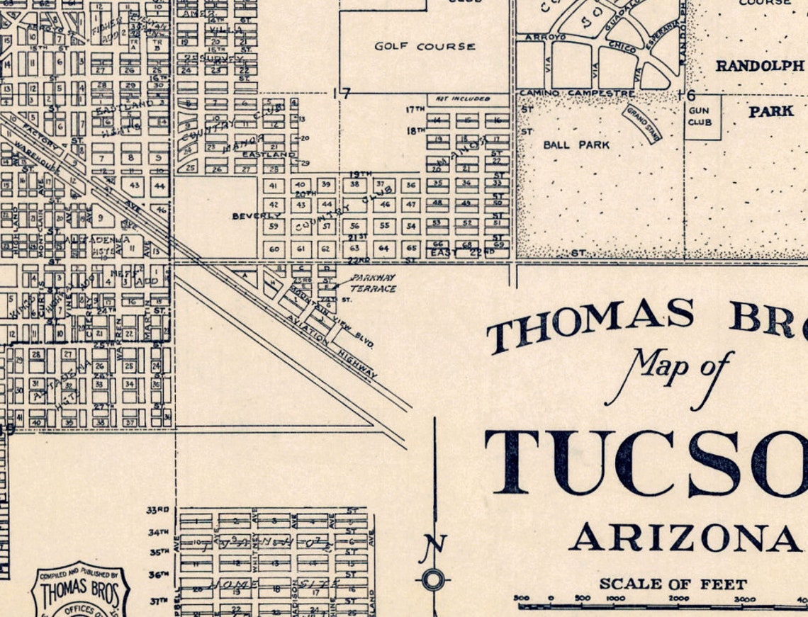 Tucson map Vintage city plan of Tucson archival print | Etsy