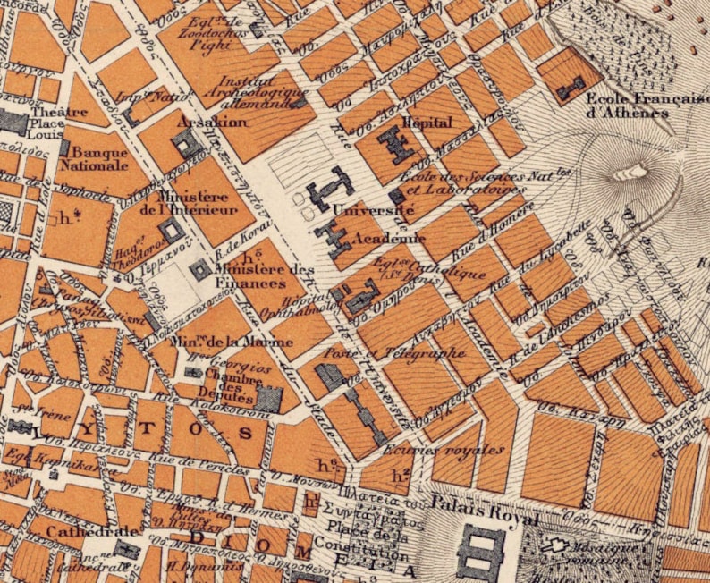Athens Map Old Map of Athens Fine Archival Print Plan - Etsy