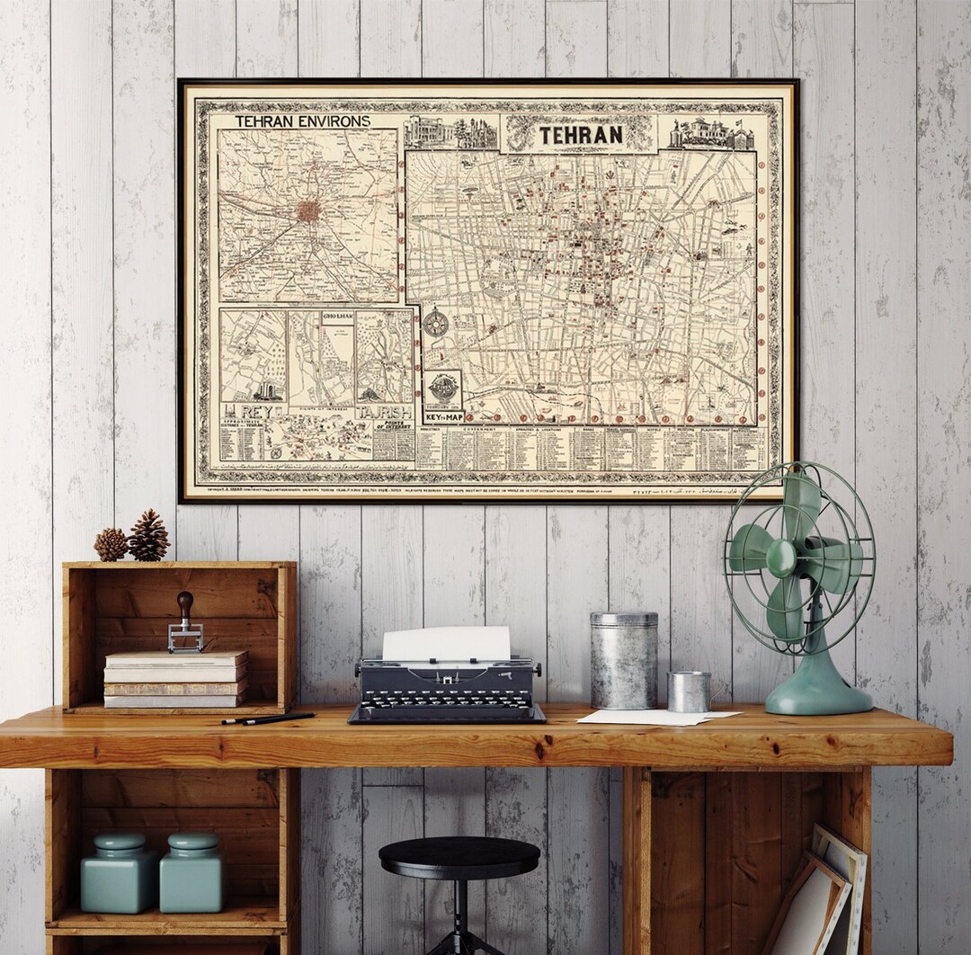 Tehran Map - Vintage Map of Teheran Fine Print, Available on Canvas or ...