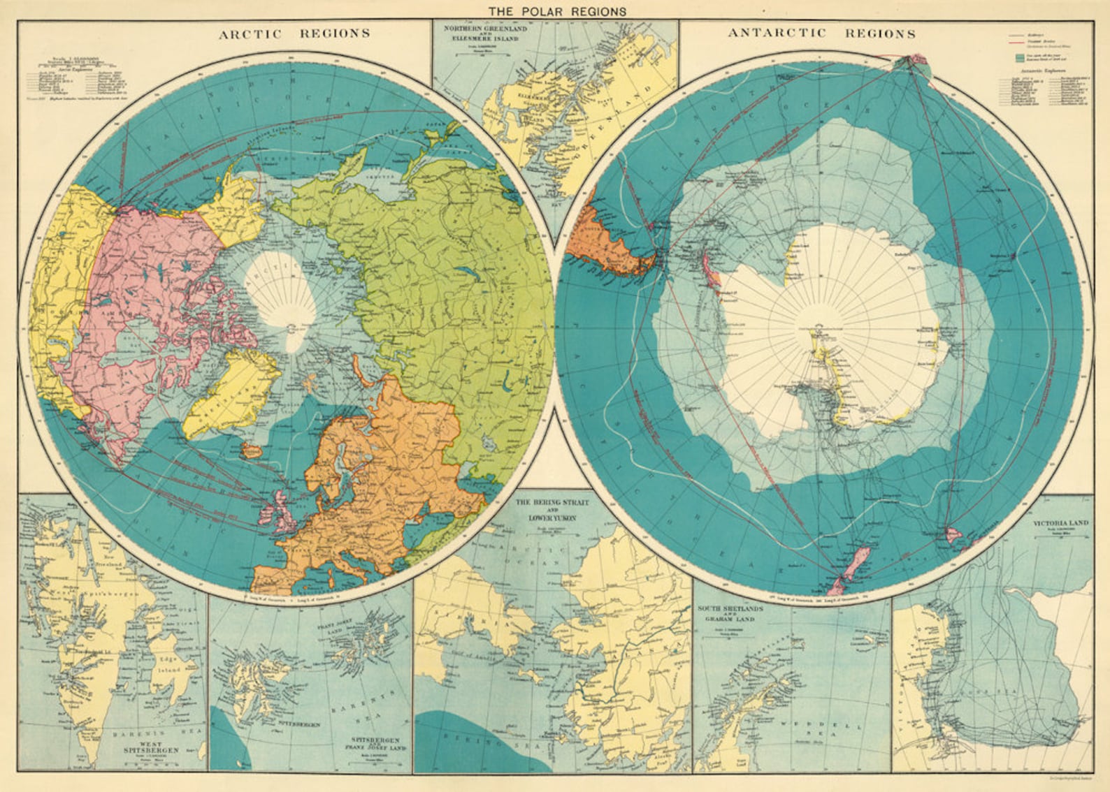 Arctica Map Antarctica Map Polar Regions Map Wall Map - Etsy