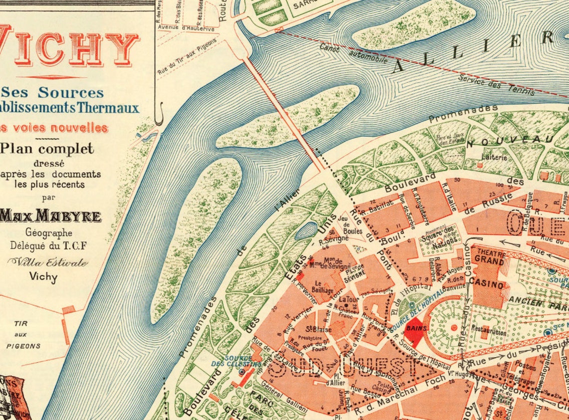 Vintage Map of Vichy Old Plan From 1930 Historical French - Etsy
