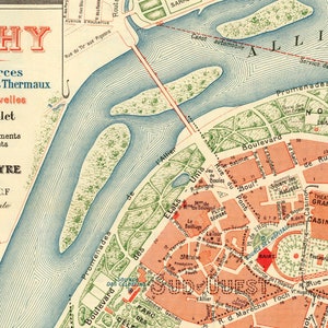 Vintage Map of Vichy, Old Plan From 1930, Historical French City, Fine ...