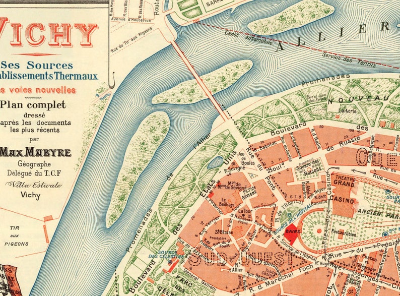 Vintage Map of Vichy Old Plan From 1930 Historical French - Etsy