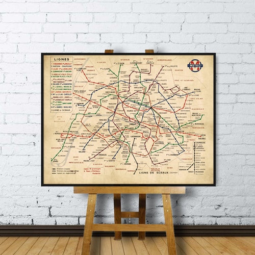Paris Metro Map Subway Poster Métro De Paris Underground - Etsy Ireland