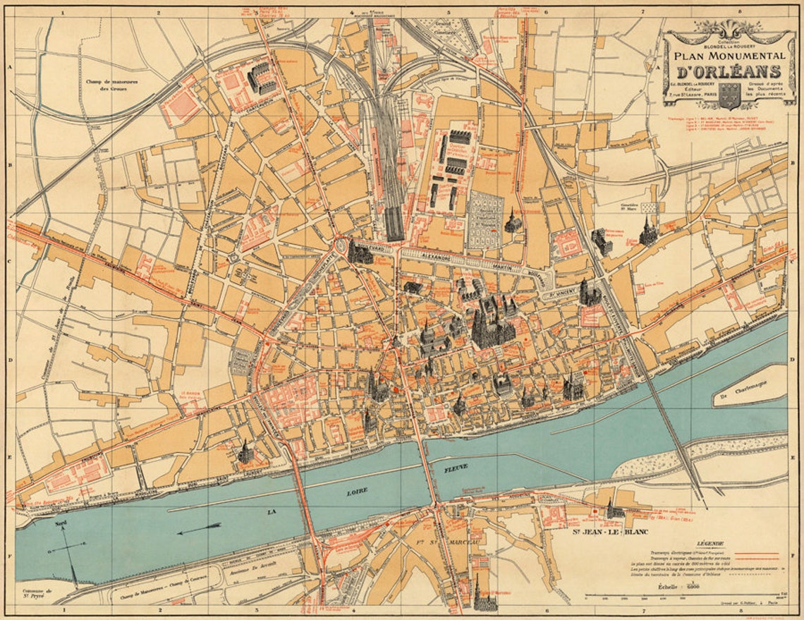 Old map of Orleans France Plan de la ville d'Orleans | Etsy