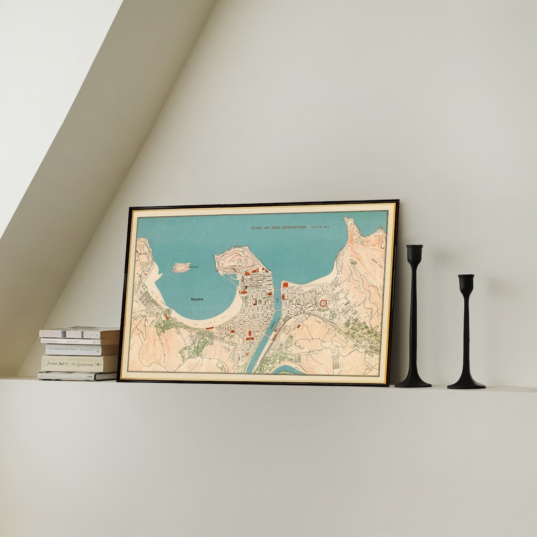 Vintage Map of San Sebastian (spain), Basque Country Art, Restored Map ...