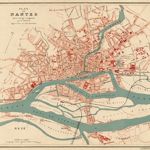 Map of Nantes (france), Vintage Map of Nantes Restored , Old City Plan ...