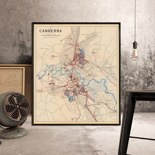 Vintage Style Poster Vintage Map Canberra Map Vintage | Etsy