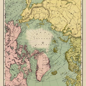 Map of North Pole Regions - Arctica Map Fine Print on Paper or Canvas ...