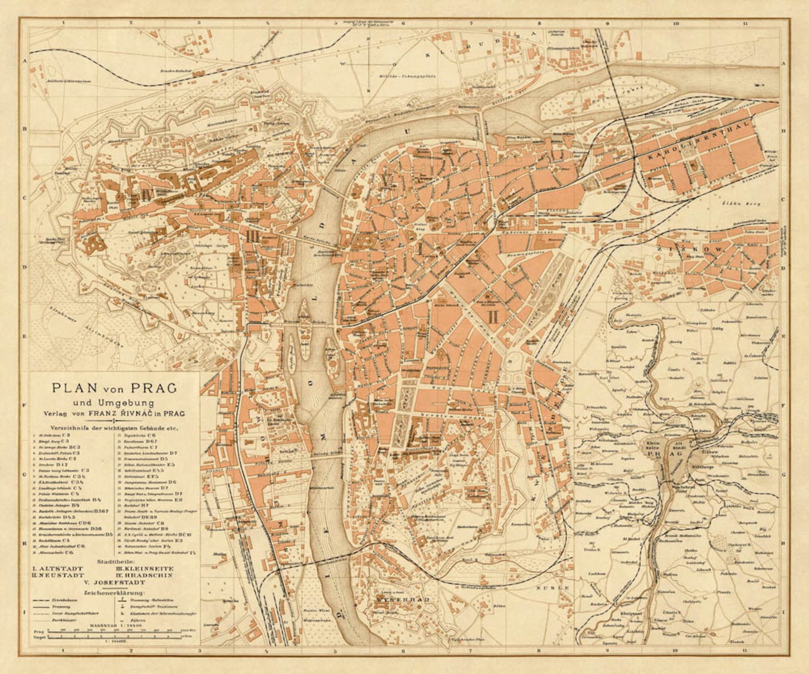 Vintage Map of Prague Old Map Archival Print of Prague Map | Etsy