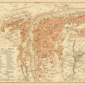 Vintage Map of Prague - Old Map - Archival Print of Prague Map ...