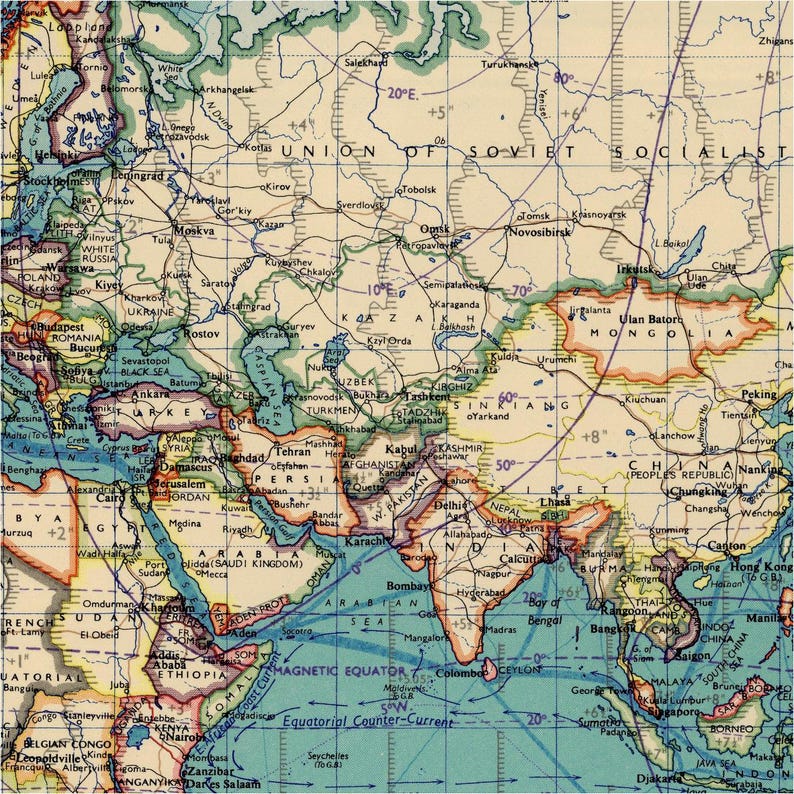 Vintage Map of the World - Large Wall Map - Archival Print on Paper or ...