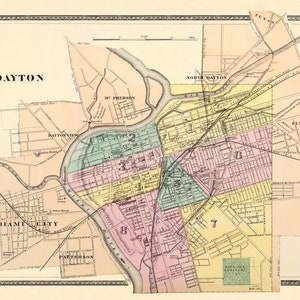 Old Map - Vintage Map of Dayton - Archival Reproduction on Paper or ...