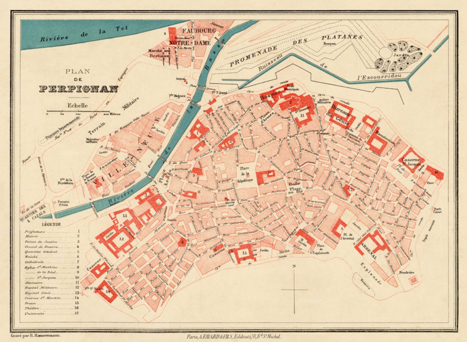 Carte de Perpignan - Impression de la carte de la vieille ville - Plan ...