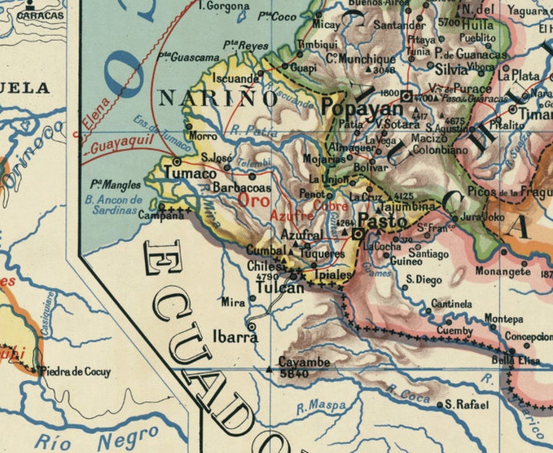 Old Map of Colombia - Archival Print - A Vintage Map Restored for Home ...