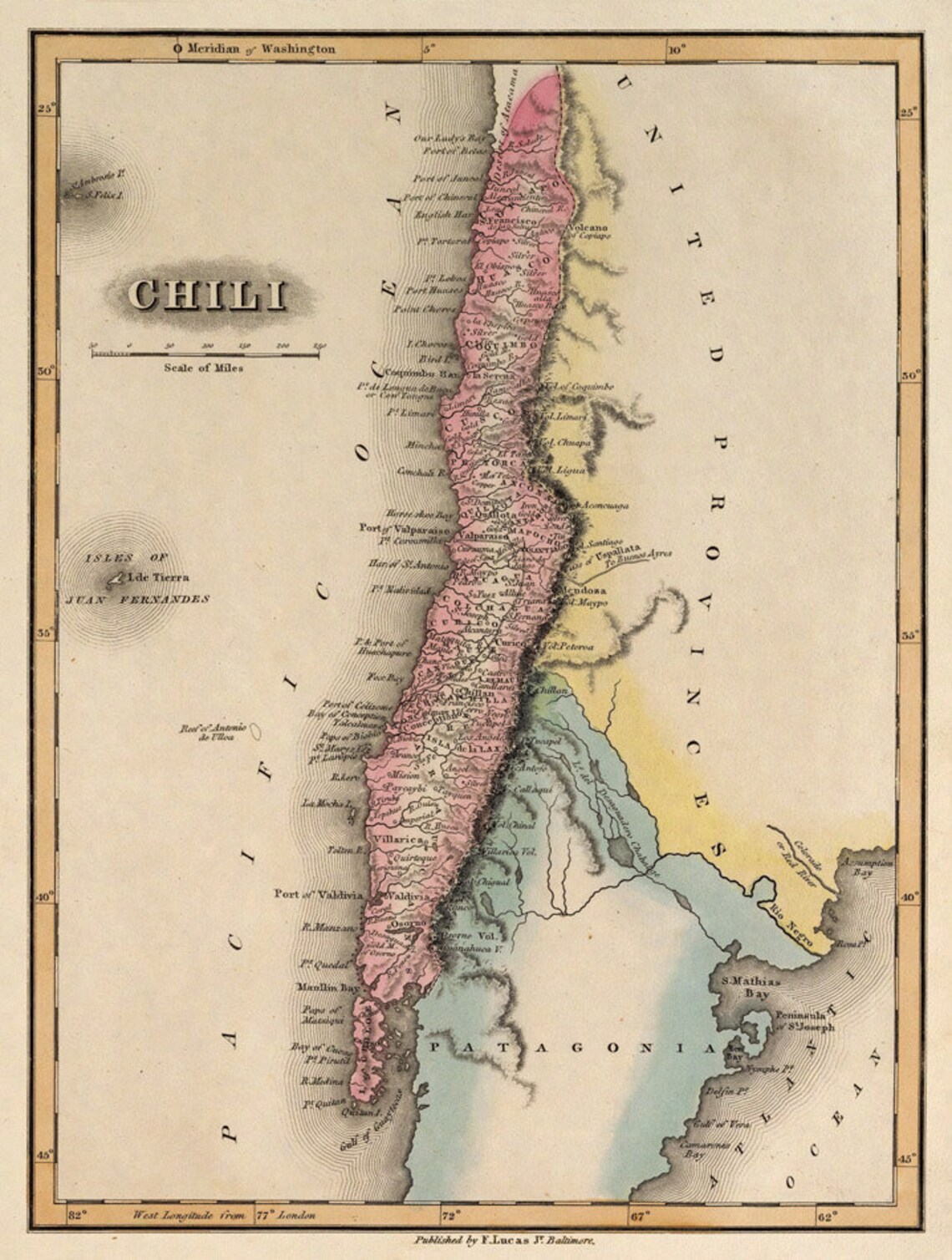 Old Map of Chile Chile Map Archival Print Old Map Restored | Etsy