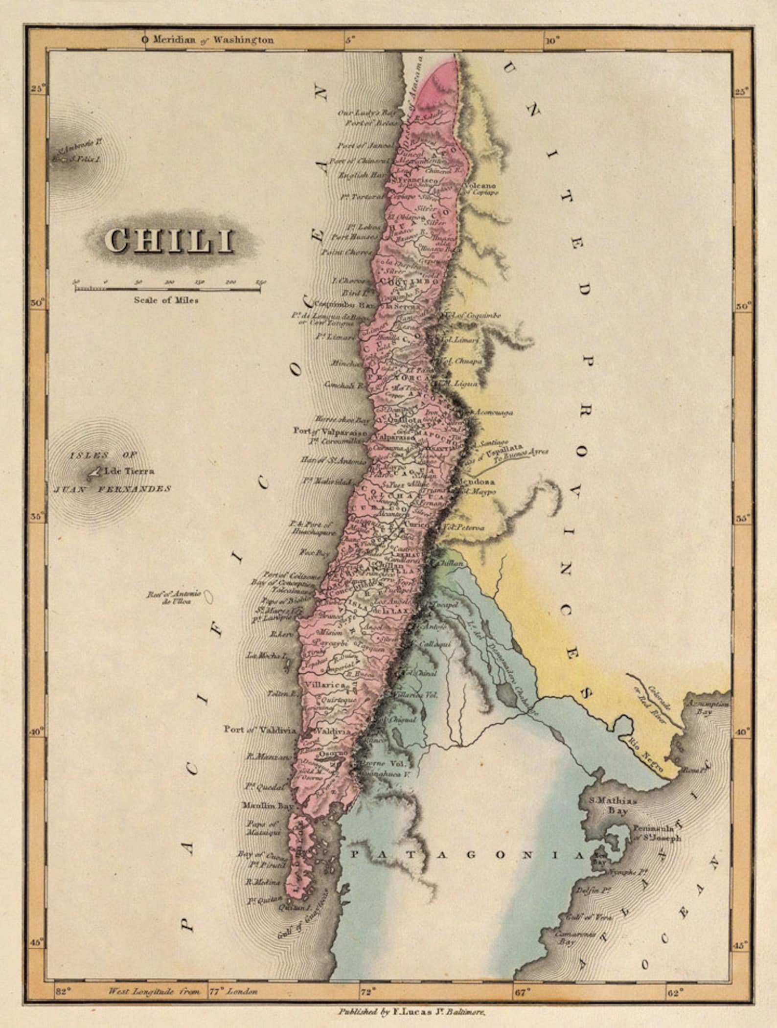 Old Map of Chile Chile Map Archival Print Old Map Restored | Etsy